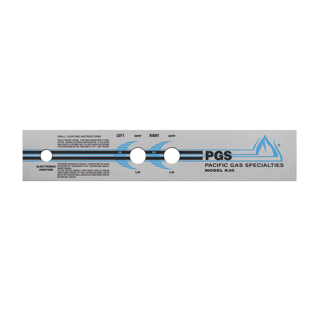 PGS Patio Grill Part - LABEL: K30 CONTROL PANEL — PGSgrills.com
